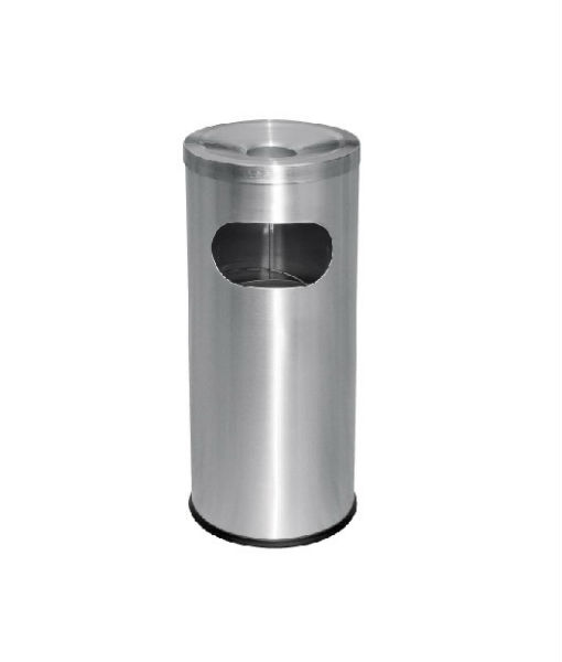 Stainless Steel Round Waste Bin C/W Ashtray Top – Sugo 127 - Big Stationery