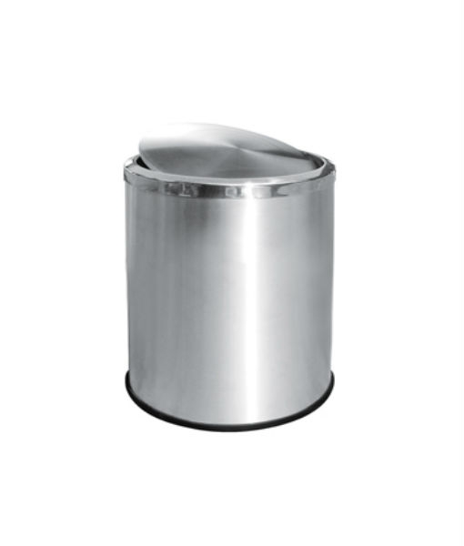 Stainless Steel Round Waste Bin C/W PIVOT Top – Sugo 105 - Big Stationery